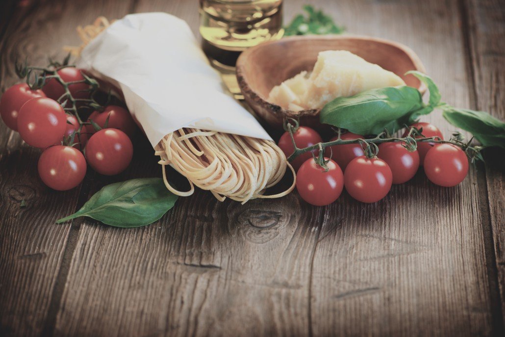 Pasta. Italian Homemade Spaghetti with truffles mushroom, cherry tomato ...